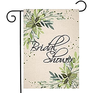 BUYITO Bridal Shower Garden Flag 12x18 Inch Double Sided, Eucalyptus Floral Rustic Greenery Yard Decoration Flag Small Vertical Premium Burlap Rustic Welcome Yard Flag for Farmhouse Outside Outdoor Flags Bridal Party Celebration Banner