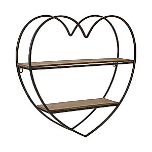 Sagebrook Home 14916 Metal/Wood 2 Tier Heart Wall Shelf, Natural/Black