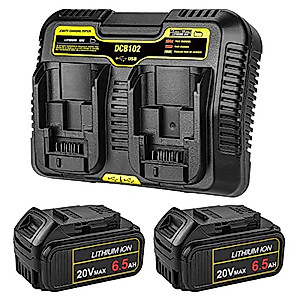 ANTRobut 2Pack 20V 6.5Ah Replacement for Dewalt 20V Battery Max XR DCB205 DCB206 Compatible with Dewalt DCD/DCF/DCG Series with DCB102 20V Dual Port Battery Charger