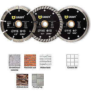 (3 Pack, 4 1/2 inches) GRAFF Diamond Blade for Angle Grinder - Diamond Cutting Wheel for Dry and Wet Cutting Stone, Marble, Granite, Brick, Masonry, Paving Flag, Concrete, Ceramic & Kerb