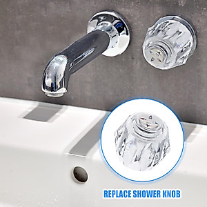 Shower Knob Replacement, Clear Hot and Cold Bathtub Faucet Handles with Button Bathroom Faucet Knobs Replacement Compatible with Delta Foundation/Peerless Classic