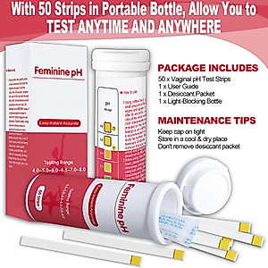 50ct Vaginal pH Test Strips for Women, Easy to Use for Quick & Accurate Results - pH Balance Test Strips for Women to Monitor Feminine Hygiene & Detect Any Imbalances, Easy to Read Results