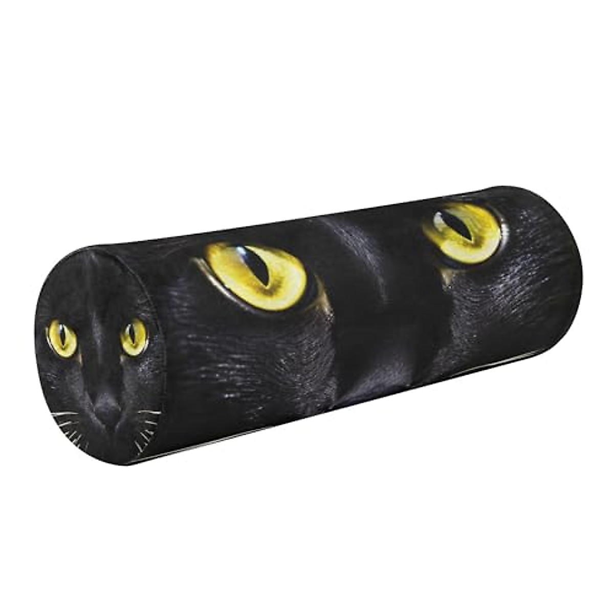xigua Black Cat Neck Roll Pillow for Neck Relief with Removable Washable Cover - Memory Foam Round Cylinder Bolster, Ergonomically Designed for Head, Neck, Back, and Legs