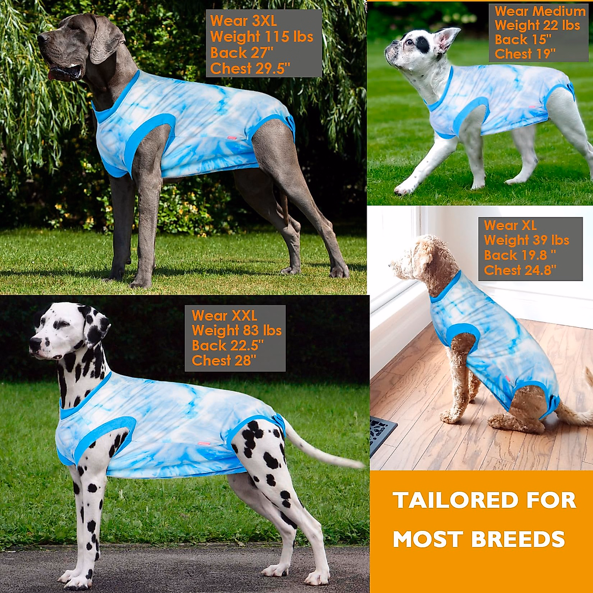 Wabdhaly Dog Surgery Recovery Suit for Female Spay,Tie Dye Blue Dogs Surgical Recovery Onesie,Soft Breathable Cotton,Prevent Licking Scratching X-Large,XL Tie Dye Blue