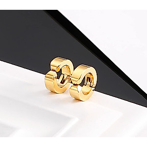 Stainless Steel Mens Womens Clip On Earrings Hoop Huggie Non-Piercing 3 Pairs (1 Pairs(gold))