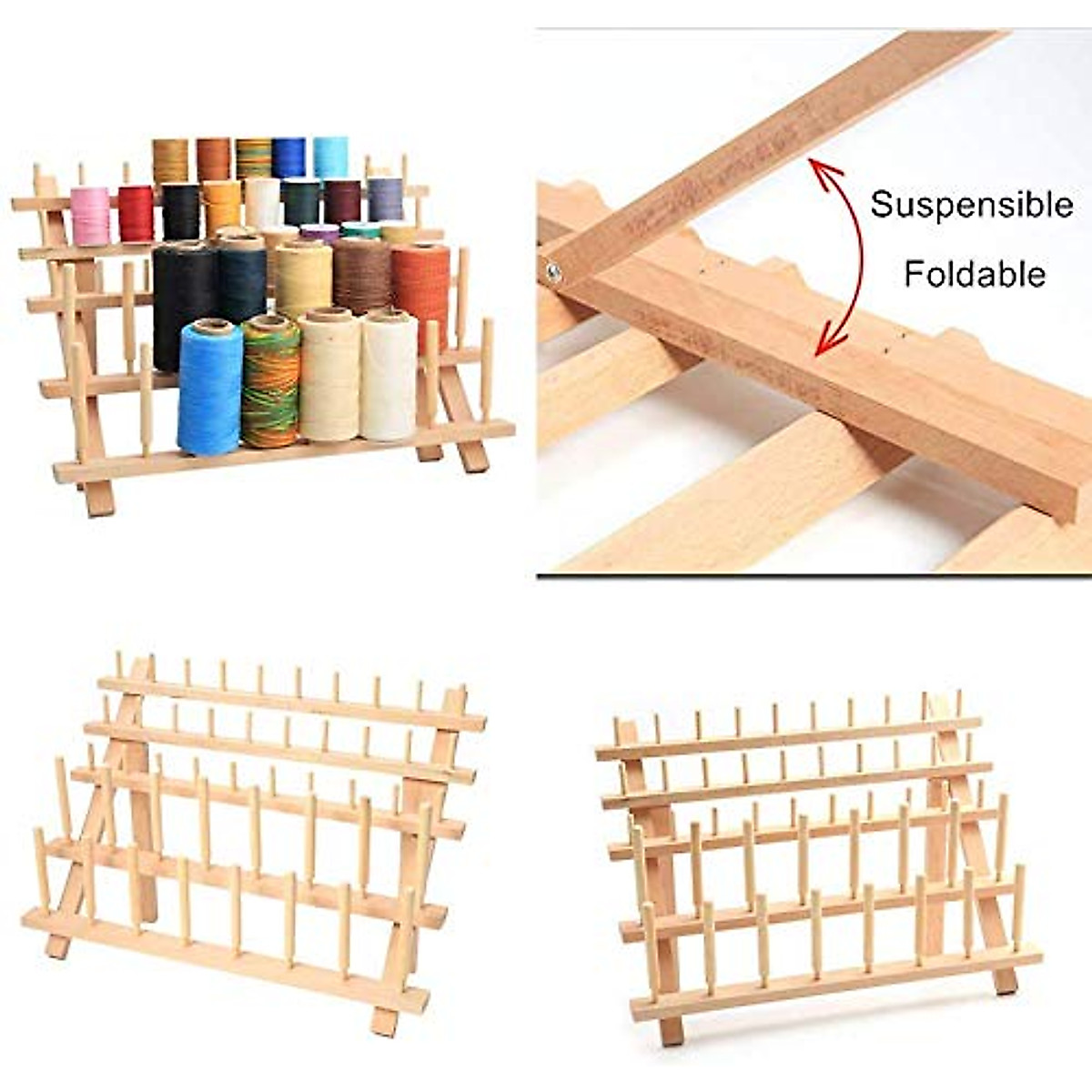 Enkarl Embroidery Thread Holder, Sewing Wooden Thread Rack Organizer, 46 Spool with Hanging Hooks for Quilting Hair-braiding