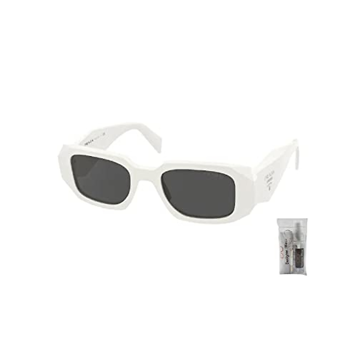 Prada PR17WS 1425S0 49MM Talc/Dark Grey Rectangle Sunglasses for Women + BUNDLE With Designer iWear Complimentary Eyewear Kit