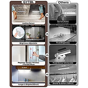 GYTBL Under Cabinet Lighting Wireless 12inch Motion Sensor Light Indoor Closet Lights Motion Sensored Magnetic Closet Light Rechargeable Under Counter Lights for Kitchen Cupboard Wardrobe Stair-4 Pack