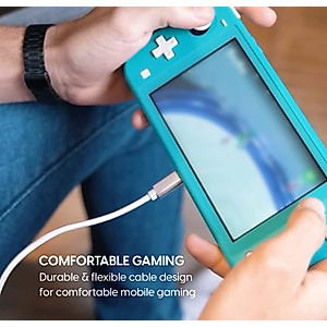 TALK WORKS Nintendo Switch Charger USB C Braided Nylon Cable Accessory - Extra Long 6' Flexible Charging Cord For Switch Lite / OLED (Silver)