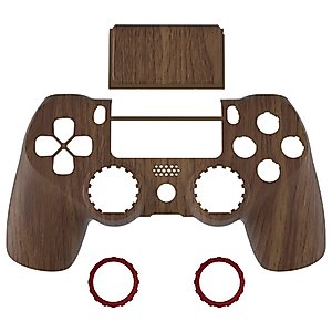 eXtremeRate Wood Grain Ghost Replacement Faceplate Touchpad Cover, Redesigned Soft Touch Housing Shell Case Touch Pad Compatible with PS4 Slim Pro Controller JDM-040/050/055 - Controller NOT Included