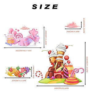 Ice Cream Candy Wall Stickers Castle Cake Wall Decals Removable Xmas Candy and Fruit Party Decor for Nursery Kids Room Decoration