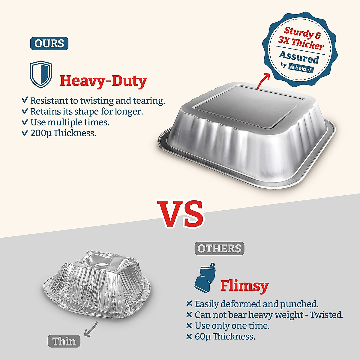 8 Inch Square Baking Pans (15 Pack) | Disposable Aluminum Foil Pans | 3X Thicker Tin Food Containers for Oven, Freezer | Reusable Trays for Cooking | Deep Bakeware for Casserole, Lasagna, Cake, Pie