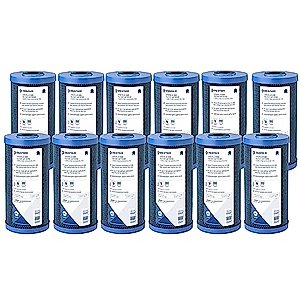 Pentair Pentek CFB-Plus10BB Big Blue Carbon Water Filter, 10-Inch, Whole House Fibredyne Modified Molded Carbon Block Replacement Cartridge, 10" x 4.5", 5-10 Micron, Pack of 12