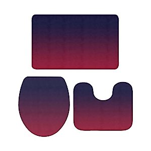 Ombre Wine Red Bathroom Rugs Mat Sets 3 Piece, Bath Shower Rugs with U-Shaped Contour Toilet Mat, Abstract Modern Color Art Large Absorbent Bathtub Runner Rugs Floor Mats