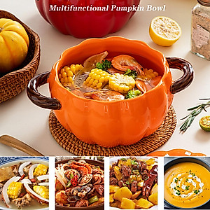 Dutch Oven Pot with Lid, Pumpkin Pottery Dessert Saucepan, Mini Baking Dish Cute Pumpkin Bowl, Covered Dutch Oven Ceramic Stockpot, Pumpkin-Shaped Casserole (Orange)
