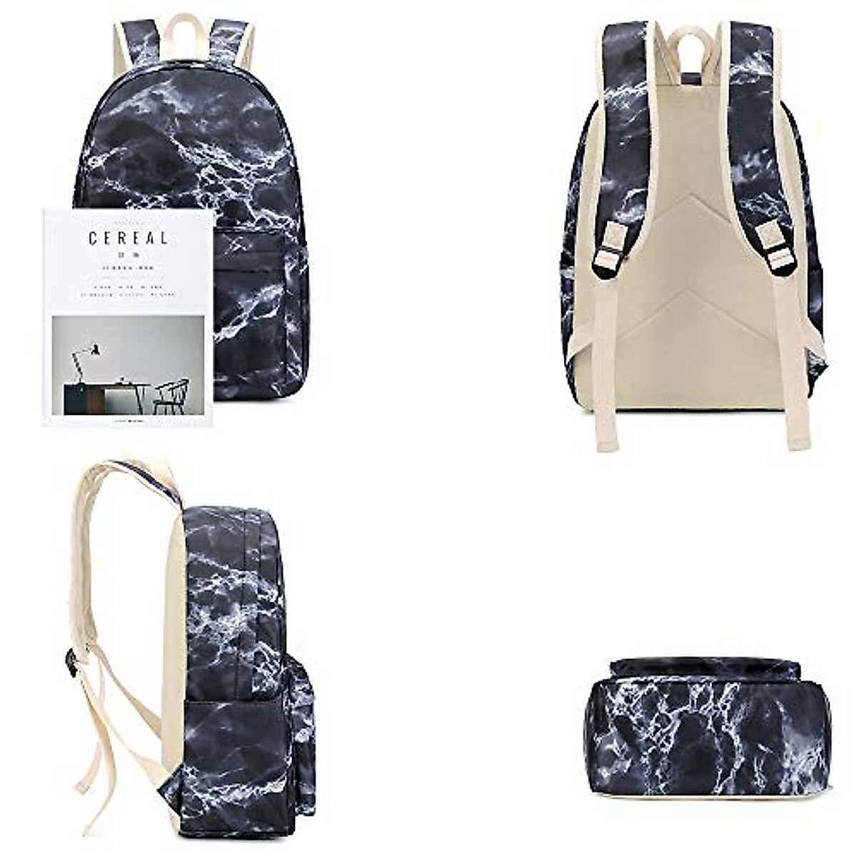 Bluboon School Backpack Teens Girls Boys Kids School Bags Bookbag with Lunch bag pencil pouch (Black)