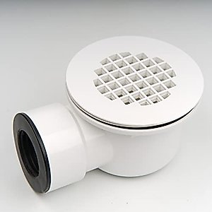 MUCOL Low Profile Shower Base Drain with Perforated Strainer, 2 '' Side Outlet Shower Drain, PVC Drain for Low Profile Shower Drain Trap and Side Outlet Drain Assembly.