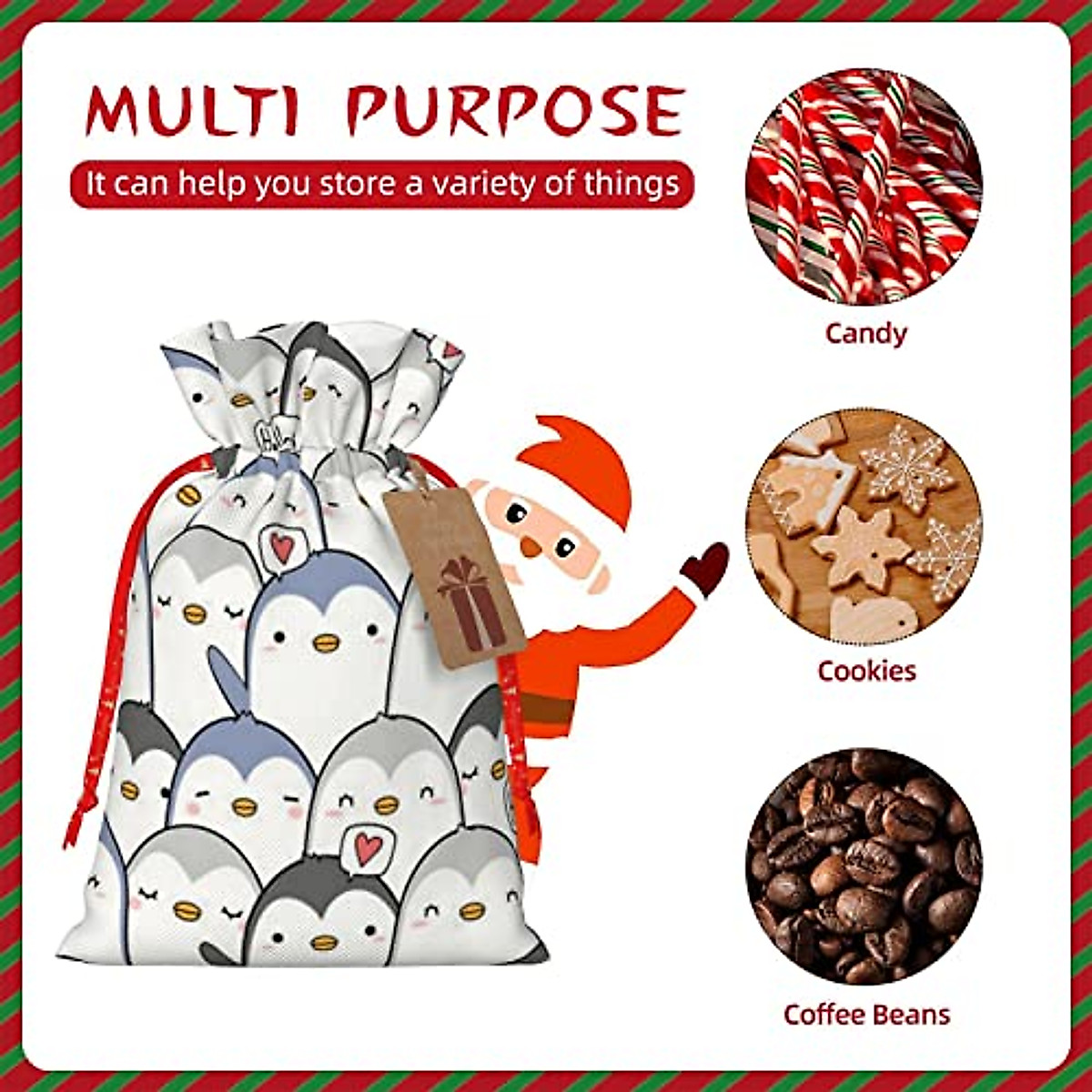 Cute Penguinchristmas Drawstring Gift Bag, Linen Drawstring Gift Bag, Reusable Drawstring Gift Bag, Used For Christmas, Birthday, Wedding Supplies
