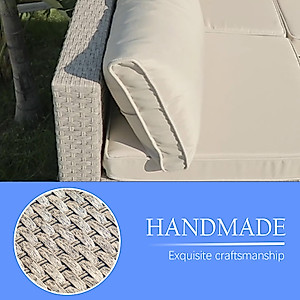 8-Piece Wicker Patio Furniture Set, Outdoor Conversation Set Sectional Sofa with Water Resistant Thick Cushions and Coffee Table, Grey