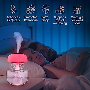 RAINDROPZ Rain Cloud Humidifier by Hugo & Jude - Oil Diffuser, Rain Sounds for Sleeping & Mushroom Night Light. Anti-Splash Mushroom Humidifier for Better Sleep & Wellness. (Excl. Essential Oils)