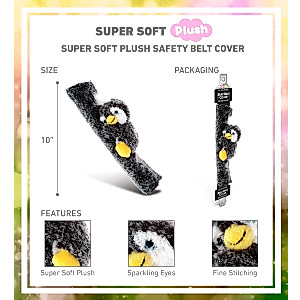 DolliBu Black Penguin Plush Car Seatbelt Cover - Soft Fluffy Cushion Support for Safety Seat Belt Strap Cover, Decorative Wild Life Stuffed Animal Padded Toy Cute Vehicle Accessory for Kids & Adults