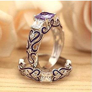 ZALKARI Princess Cut 3.10 Ct Purple Amethyst & VVS1/D Diamond Women,'s Engagement, Wedding Bridal Ring Set White Gold Plated