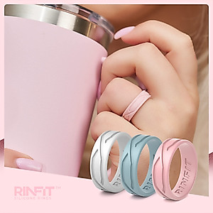 Rinfit Silicone Rings for Women - Silicone Wedding Bands Sets for Her - 4Love Collection Rubber Wedding Rings - Patented Design - SetA, Size 9