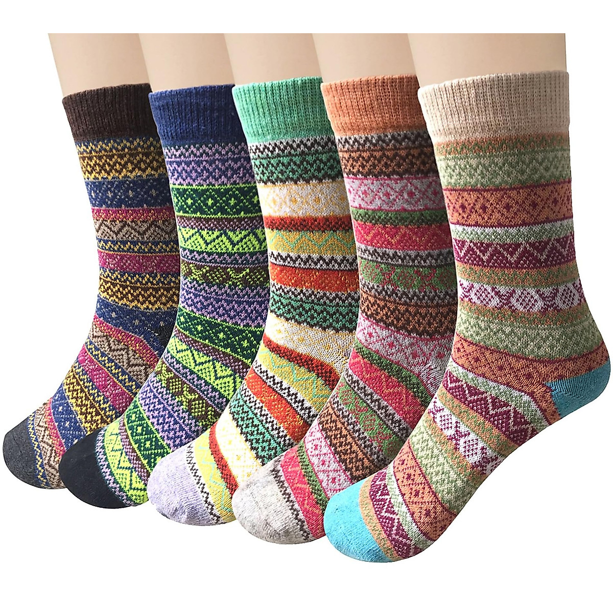Loritta 5 Pairs Womens Wool Socks Winter Warm Socks Thick Knit Cabin Crew Cozy Boot Socks Gifts for Women, Multicolor