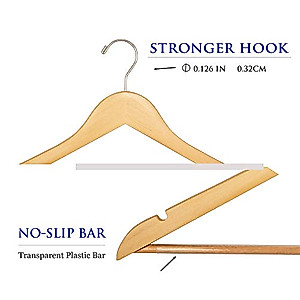 A-Quality Wooden Coat Hanger with Anti-Slip Bar,Clothes Hanger in 20 Gift Box,Suit Hanger with Stronger Rotating Hook Suitable for All Garments.