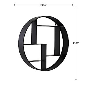 Urban Trends Collection Round Black Wall Shelf, Floating Metal Shelves Wall Decor with 7 Slots, and 2 Keyhole Hangers for Bathroom, Room, Bedroom, Kitchen, TV, Home, Size: 25.50"x4.50"x25.50"H