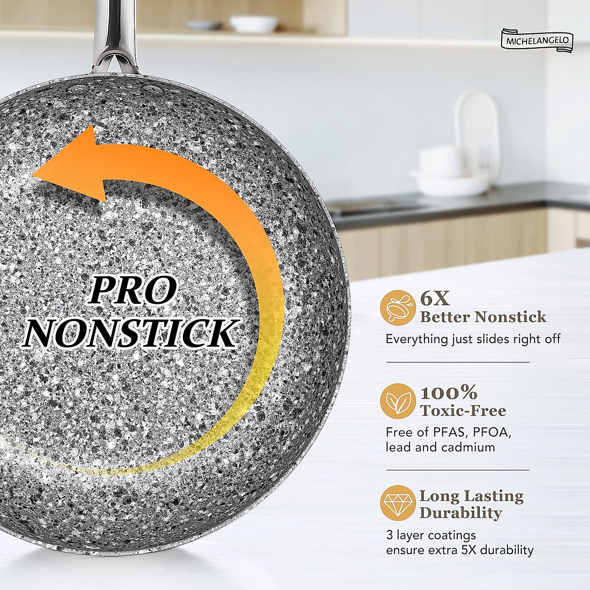 MICHELANGELO Frying Pan Set with Lid, 10" & 12" Stone Frying Pan Set with 100% APEO & PFOA-Free Non-Stick Coating, Granite Skillet Set with Lid, Nonstick Frying Pans 2 Piece