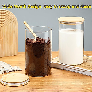 Recceng Glass Flour Containers with Lids Airtight 130 oz, Set of 2 Large Glass Jars for Flour and Sugar Wide Mouth with Wooden Lids, Flour Canister Glass for Baking Jars with Bamboo Lids for Coffee