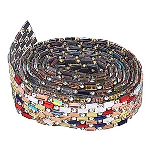 Rhinestone Beaded Ribbon, 1 Yard Colorful Beaded Trim Artificial Gem Stone Beaded Sew On Applique Chain Embellishment DIY Sewing Accessories Bag Belt Decor(B)