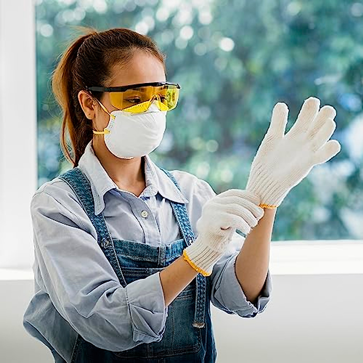 AMZ Yellow String Knit Gloves 10" Medium Pack of 24 Work Cotton Gloves for Men, Women Reusable Cotton Work Gloves Medium, Breathable Working Grip Gloves, Thick String Knit Work Gloves, Cloth Gloves