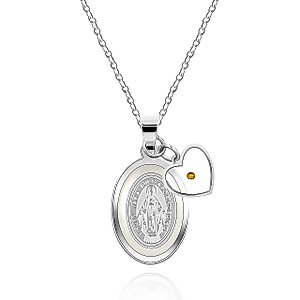 NA Oval Virgin Mary Mustard Seed Christian Pendant Religion Necklace for Women, Stainless Steel Prayer Faith Jewelry (White)