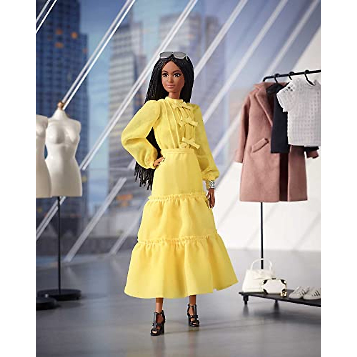 Barbie Signature @BarbieStyle Fully Poseable Fashion Doll (12-in Brunette with Braids) with 2 Tops, Shorts, Skirt, Coat, 2 Pairs of Shoes & Accessories, Gift for Collector