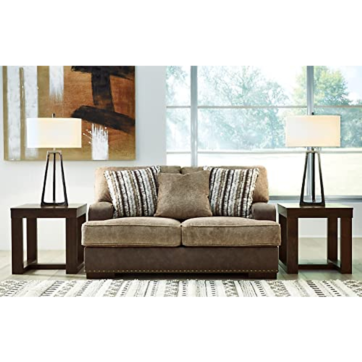 Signature Design by Ashley Alesbury Casual Faux Leather Loveseat, Dark Brown & Light Brown
