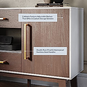 BELLEZE Mid-Century Modern Side Table with Two Drawers and Enclosed Cabinets, Sideboard Buffet Table for Kitchen, Living Room, or Hallway - Tristan (Dark Walnut)