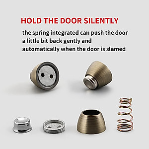 YAGU Door Stopper 2 Pack Magnetic Door Stops, Zinc Alloy Brushed Bronze Door Catch Door Holder Wall Floor Mounted, Metal Soft-Catch Doorstop