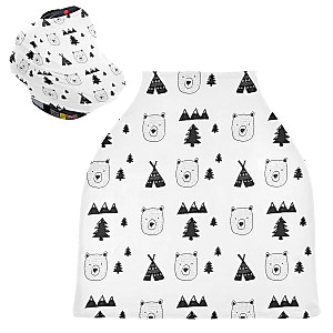 Baby Bear Forest Baby Car Seat Covers Canopy Nursing Cover Breastfeeding Scarf Soft Breathable Stretchy Coverage Infant Stroller Cover Multi Use for Boys Girls Babies