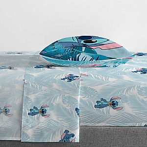 Jay Franco Disney Lilo & Stitch Floral Fun Full Sheet Set - 4 Piece Set Super Soft and Cozy Kid’s Bedding - Fade Resistant Microfiber Sheets (Official Disney Product)