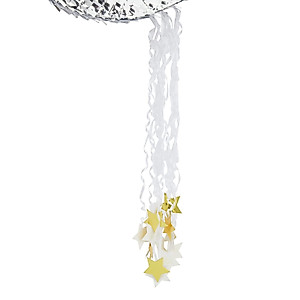 Juvale Pull String Moon Pinata for Twinkle Twinkle Little Star Birthday, Baby Shower Party Decorations (Silver Foil, 17x11x3 in)