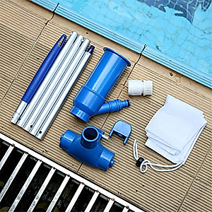 Underwater Vacuum Pool Cleaner Handheld Pool Spa Pond Mini Jet Vac Vacuum Cleaner w/Bag, and 4' Pole for Above Ground Pools, Fountain, and Hot Tub (Blue)