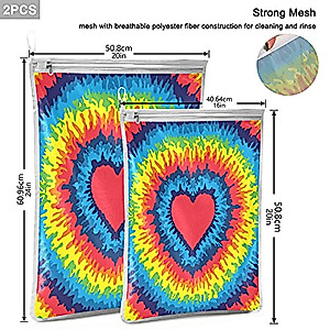 Poeticcity Colorful Heart, Love, Rainbow Tie Dye Background 2 Pack Polyester Reusable Machine Washable Mesh Laundry Bags, Travel Dirty Bag for Bra, Socks, Shoes on Home Camp Trip