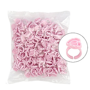 Glue Rings for Eyelash Extension,300PCS Smart Lash Glue Rings,Disposable Eyelash Glue Holder Glue Cups Rings,Heart Shape Fan Blossom Volume Lash Glue Holder False Eyelash Lash Extension Supplies Pink