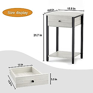 Ecoprsio Nightstand Set of 2 Modern End Table Side Table with Drawer and Storage Shelf Wood Night Stand Greige Bedside Table for Bedroom, Living Room, Sofa Couch, Hall, Easy Assembly, Greige