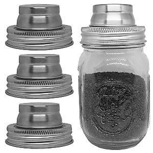 Stainless Steel Mason Jar Shaker Lids with Silicone Seals for Dredge Flour,Mix Spices,Sugar, Salt, Peppers and Any Regular Mouth Mason Jar Canning Jar (4)