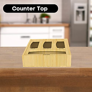 Ninjur Bamboo Ziploc Bag Storage Organizer & Dispenser for Kitchen Drawer – Food Baggie Organization Holder with Slider - Compatible with Gallon, Quart, Sandwich and Snack Plastic Bags