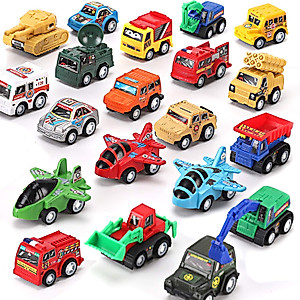 36 PCS Mini Pullback Vehicles Toy Pocket Cars Mega Set for Kids - Pull Back Plastic Miniature Construction Truck, Military Vehicle, Race Car, Fighter Jets Gift Assortment