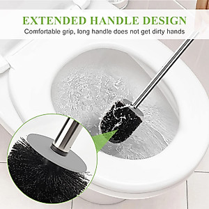 Toilet Brush and Holder, Compact Size Toilet Bowl Brush with Stainless Steel Handle, Small Size Plastic Holder Easy to Hide, Space Saving for Storage, Drip-Proof, Easy to Assemble, Deep Cleaning